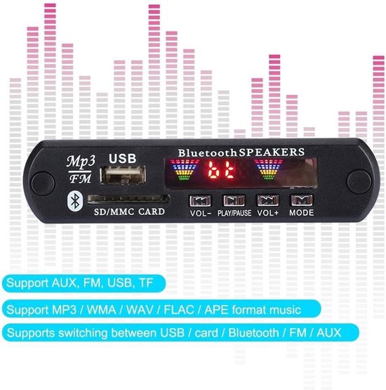 MP3 WMA decoderkaart SDM01BT + U-DX 4 kleurenscherm Bluetooth 5.0 FM APE FLAC - AUX... | bol