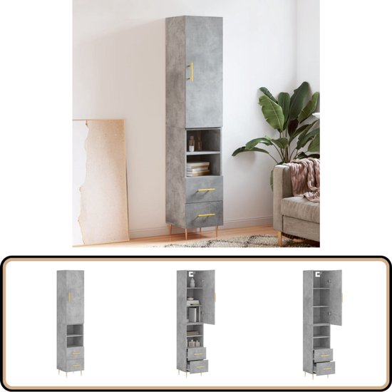 vidaXL Hoge kast - Betongrijs - 34,5x34x180 cm Hoge Kast - Betongrijs ...