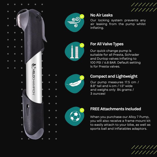 Mini Fietspomp voor Presta, Schrader en Dunlop - Draagbaar, Compact en Duurzaam | bol