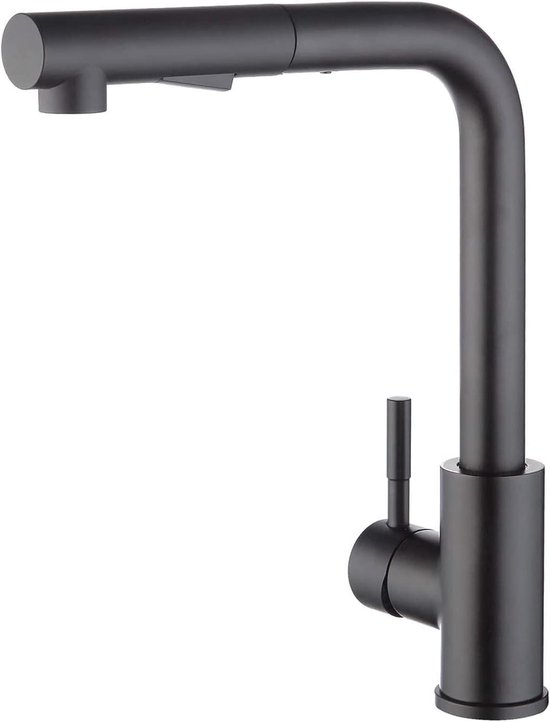 Zwarte hoge druk keukenkraan met uittrekbare sproeier - roestvrij staal | bol