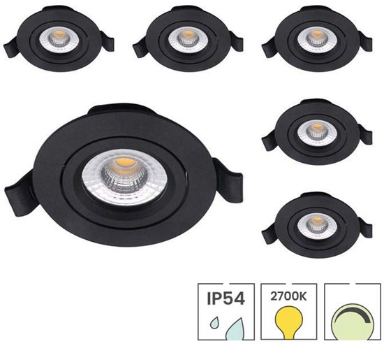 Lage inbouwspots - 6-pack - Zwart - 5W - Dimbaar - IP54 waterdicht ...