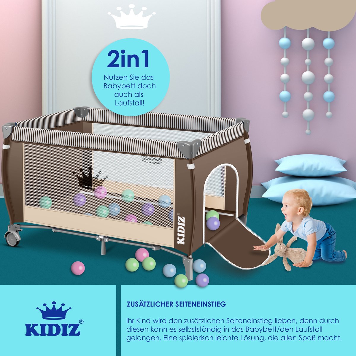 KIDIZ® Campingbedje Reisbedje Reiswieg Babybedje 3 in 1 Combi Set ...