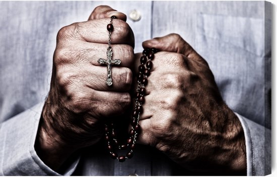 Schilderijkoning - Canvas Schilderij Handen Die De Rozenkrans ...