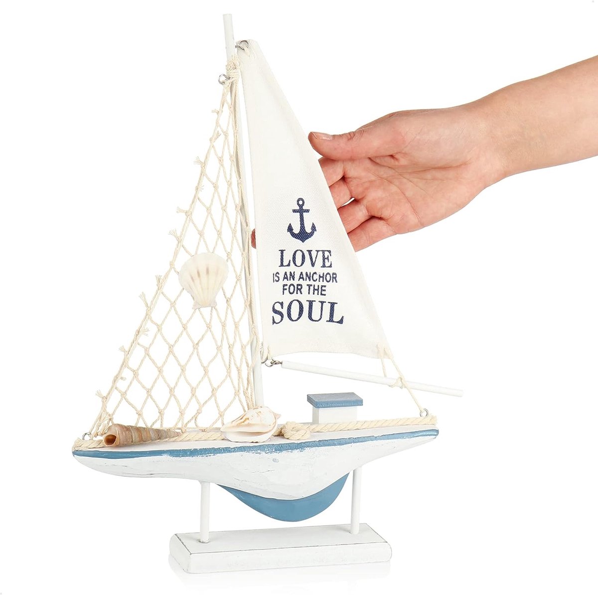 Maritieme decoratie zeilschip met schelpen - houten boot met linnen ...