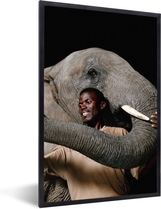 Fotolijst incl. Poster - Olifant - Man - Dieren - Zwart - 80x120 cm ...