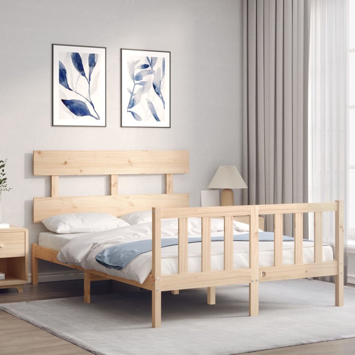 The Living Store Bedframe met hoofdbord massief hout 140x190 cm ...