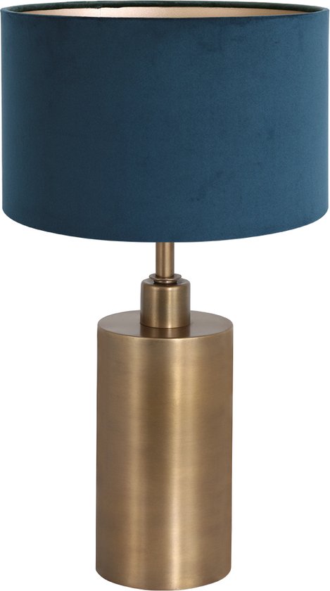 Tafellamp Brass Cilinder met kap | 1 lichts | brons / blauw | metaal ...