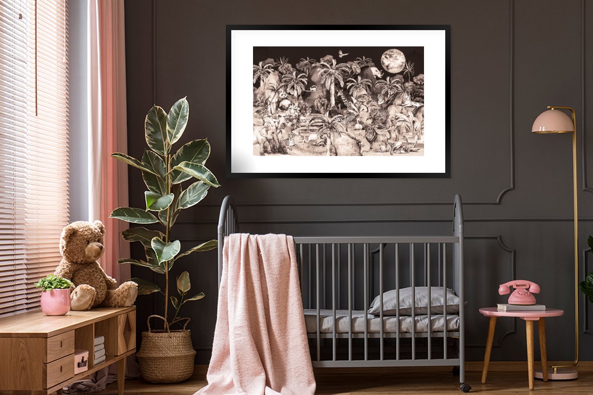 Poster kinderen - Poster in fotolijst kinderen - Jungle - Dieren ...