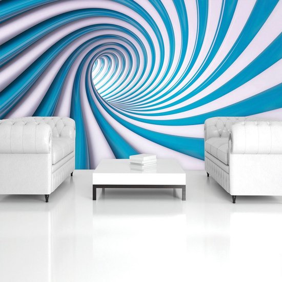 Fotobehang - Vlies Behang - 3D Tornado - Blauw en Wit - 254 x 184 cm | bol
