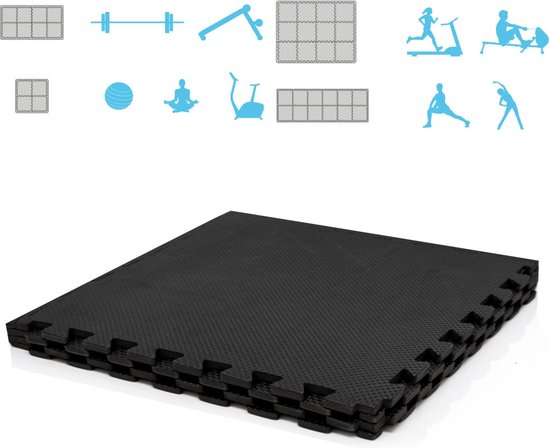1 cm Gymmat - 1m² Vloermat Fitness - 4 EVA-Matten 50x50 - Kleine ...