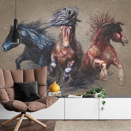 Fotobehang Drie Rennende Paarden | bol