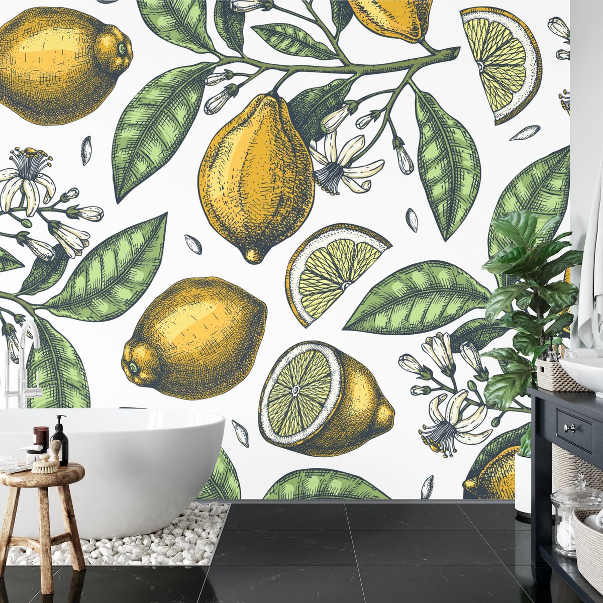 Fotobehang Citroenen Met Bloemen | bol.com