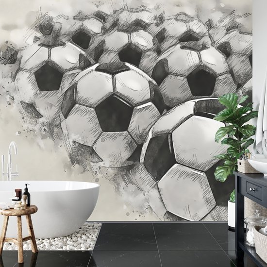 Fotobehang Voetballen Getekend Met Een Potlood | bol
