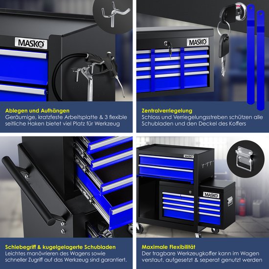 MASKO® Werkplaatswagen incl. koffer - 9 vakken Afsluitbaar Massief ...