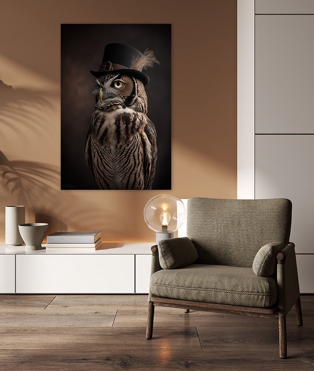 Klassieke uil met hoed poster - 70 x 100 cm | bol.com