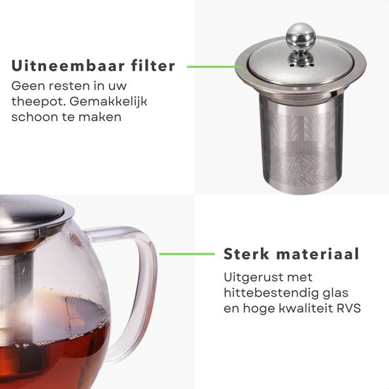 Cheqo® Theepot met Filter - Uitneembaar Filter - 1.2 liter - RVS | bol.com