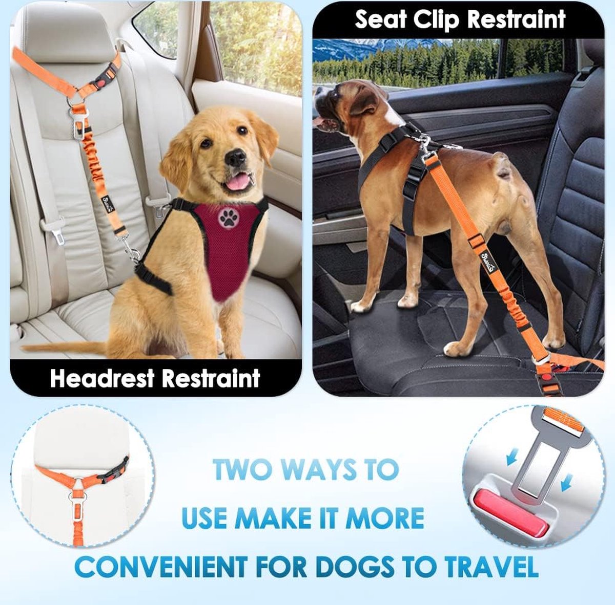 Laisse de voiture pour chien, support d'appui-tête 2 en 1, ceinture de ...