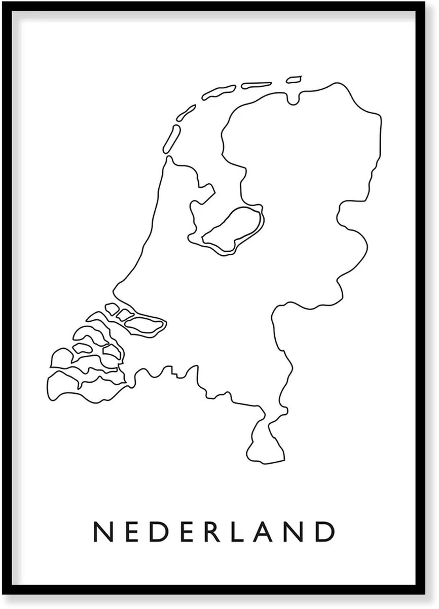 Nederland Poster - Landkaart - Plattegrond - Minimalistisch - zwart wit ...