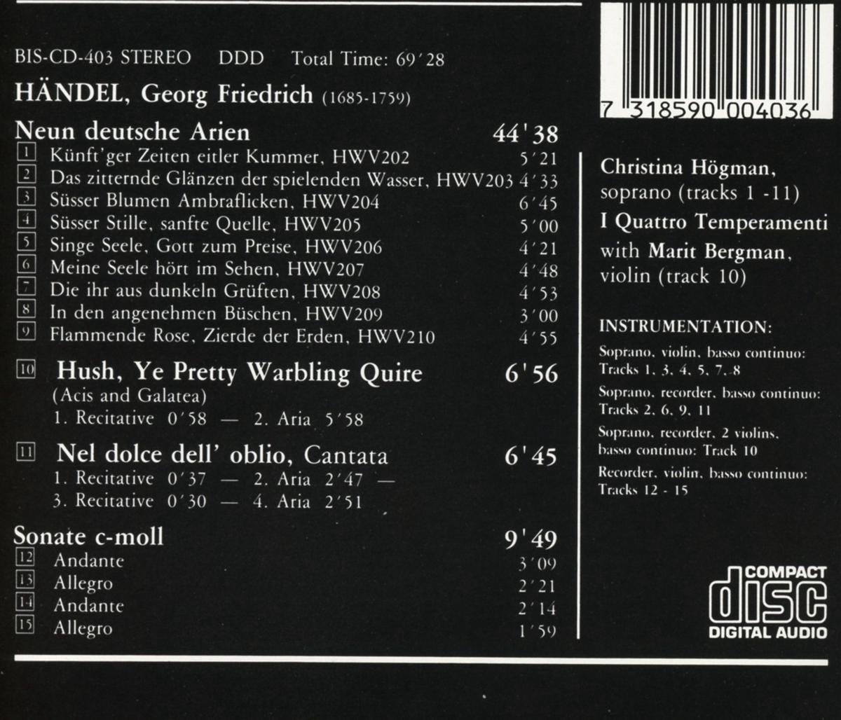 Nine German Arias (I Quattro Temperamenti. Bergman. Hogman), Marit ...