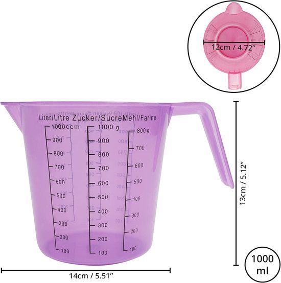 eGoods - Plastic maatbekers set van 4 - 1 liter - Stapelbare kannen met ...