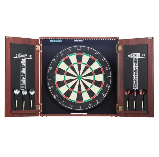 Dartbord met Kast - Dartkast Set - Officiële Wedstrijdmaat - LED ...