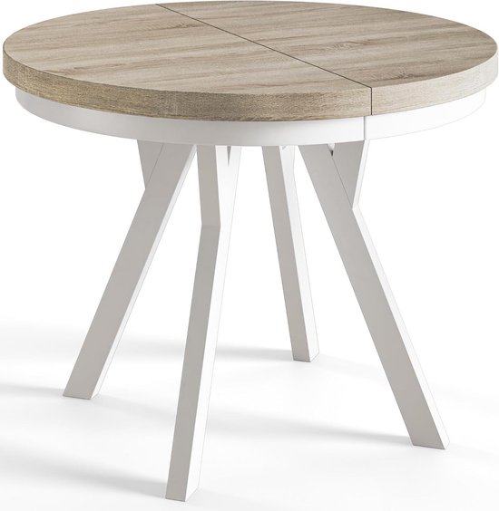 Ronde uitschuifbare eettafel 90 cm tot 190 cm met houten poten | bol