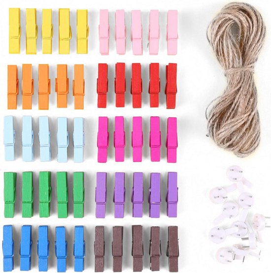 50 Houten Knijpers Set, Gekleurde Mini Waslijnprikkers voor Foto's en ...