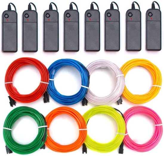 8x1m Flexibele Neon LED Draad Lichtjes Set - 3 Modi Knipperend EL Draad ...