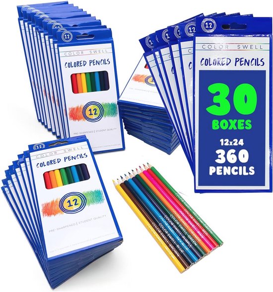 Gekleurde Potloden Bulk Pack - 30 Sets van 12 Kleuren - Perfect voor ...