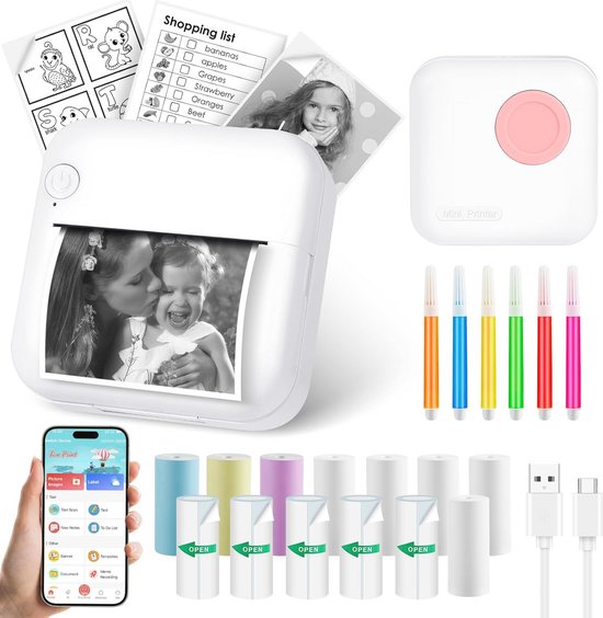 Draagbare Mini Foto Printer - Draadloze BT Thermische Printer met 7 ...