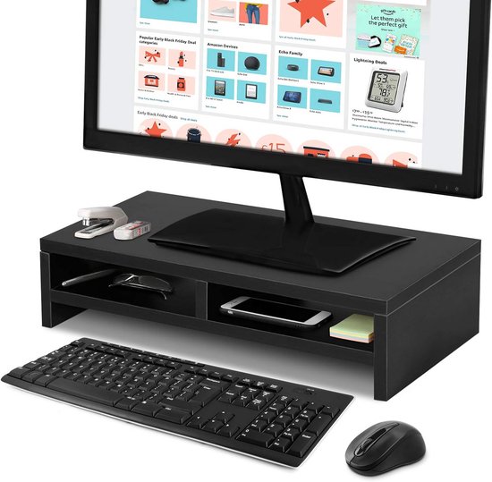 Houten Monitorstandaard met 2 Laden – Ergonomische Verhoger voor PC en ...