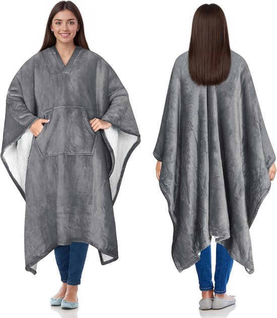 Draagbare Sherpa Poncho Deken Flannel - Superzacht en Warm - voor ...