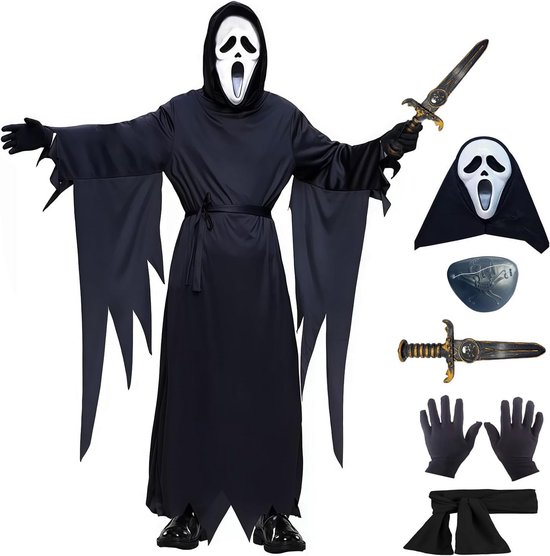 Griezelig Spookkostuum met Masker en Speelgoedmes voor Halloween en ...