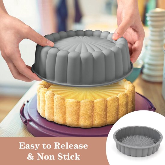 Silicone Cake Mold - Non-Stick 10 Inch Round Reusable Baking Mold for ...