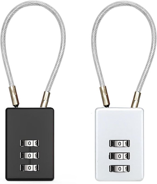 Pack of 2 Padlock - Combination Travel - 3 Digits - Flexible Cable Lock ...