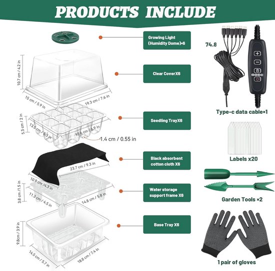 Mini Kweekkas Grow Box - Zelfwaterend Kweekset met 6 Stukken en 72 ...