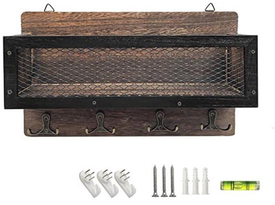 Decoratief Houten Muur Sleutelrek met 4 Dubbele Haken voor Entree en ...