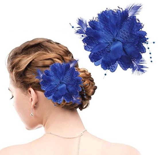 Elegante Bloem Haarclip voor Dames met Veren en Mesh Linten - Ideaal ...