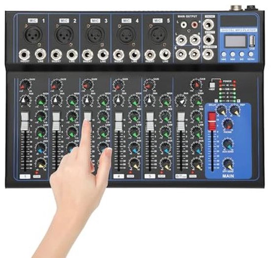 Professionele 7-kanaals mengpaneel met USB-audio-interface en Bluetooth ...