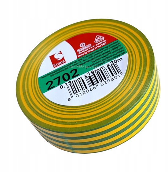 Scapa 2702 PVC-tape geelgroen 19mm/20m - zelfdovend, VDE, UL | bol