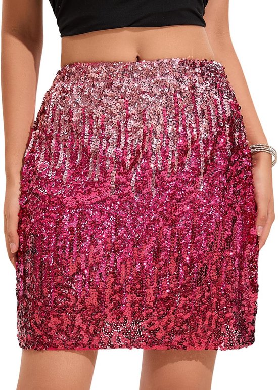 Glitter Rok Dames met Elastische Taille - Sprankelende A-lijn Miniskirt ...