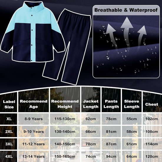 Waterdicht Kinder Regenpak met Capuchon en Reflectie - Jongens en ...