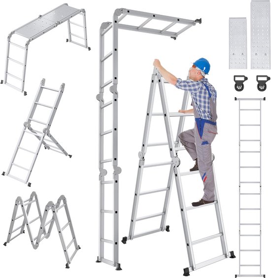 3,4 m aluminium multifunctionele ladder met steigerplaten, 4x3 treden ...