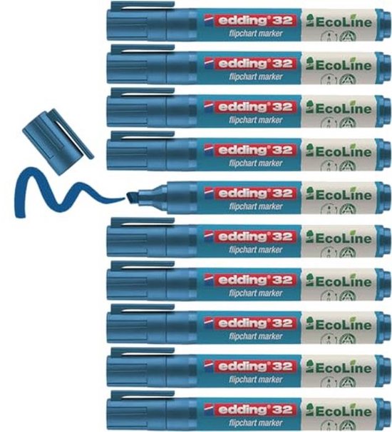 EcoLine Flipchart Marker Set - Blauw - 10 Stiften - 1-5 mm Beitelpunt ...
