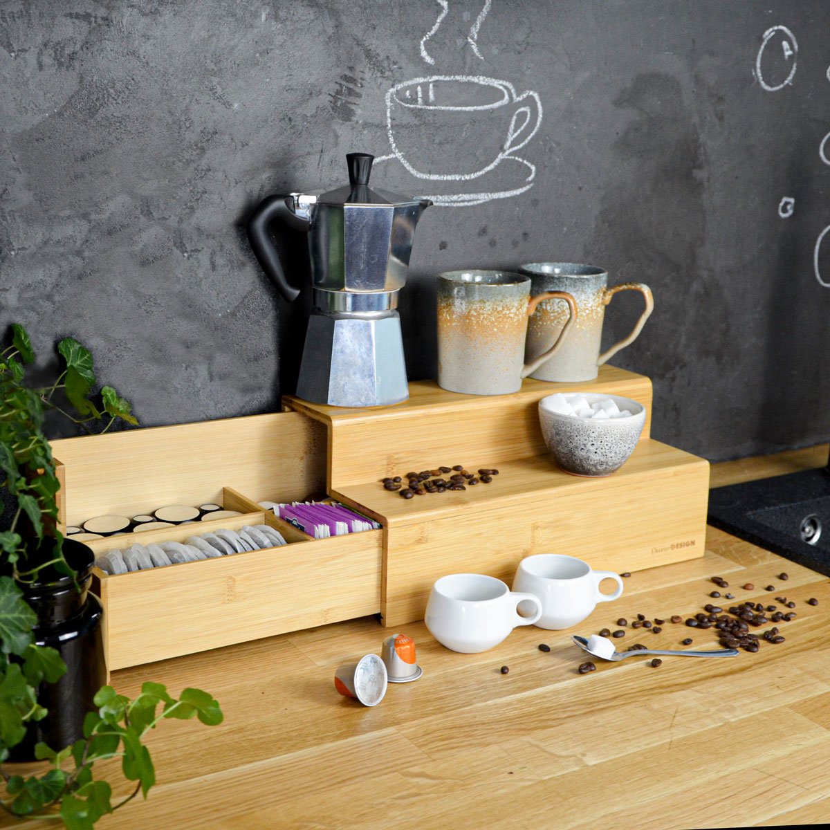 Bamboe Box voor Koffie en Thee - 36x17x16 Koffiecapsules Organiser ...