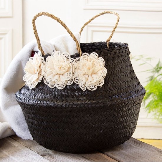 Casâme - Ronde mand in natuurlijk geweven zeebies in zwart - Zwart - L1 ...