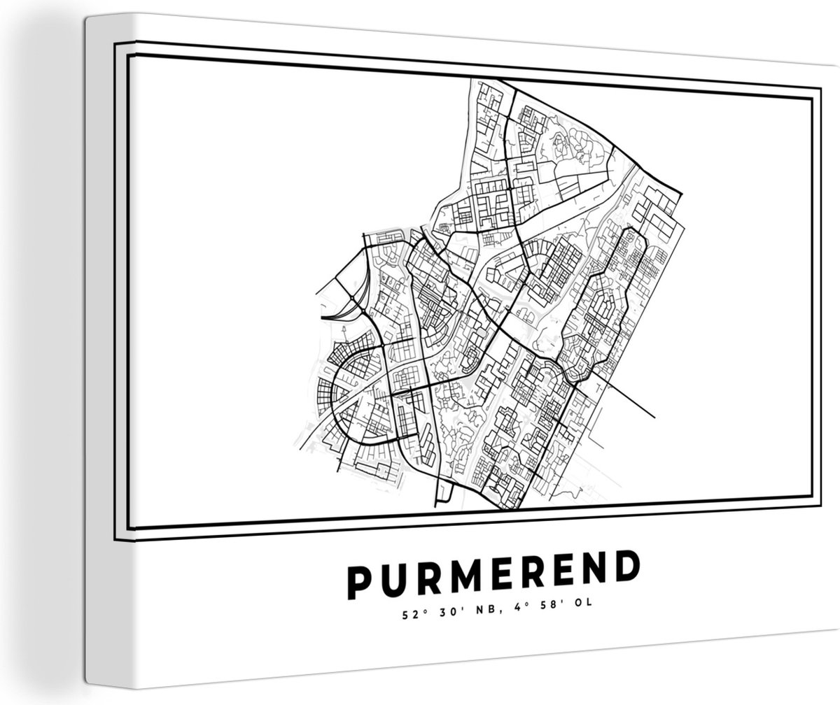 Peinture sur toile City Map - Zwart Wit - Carte - Purmerend - Nederland ...