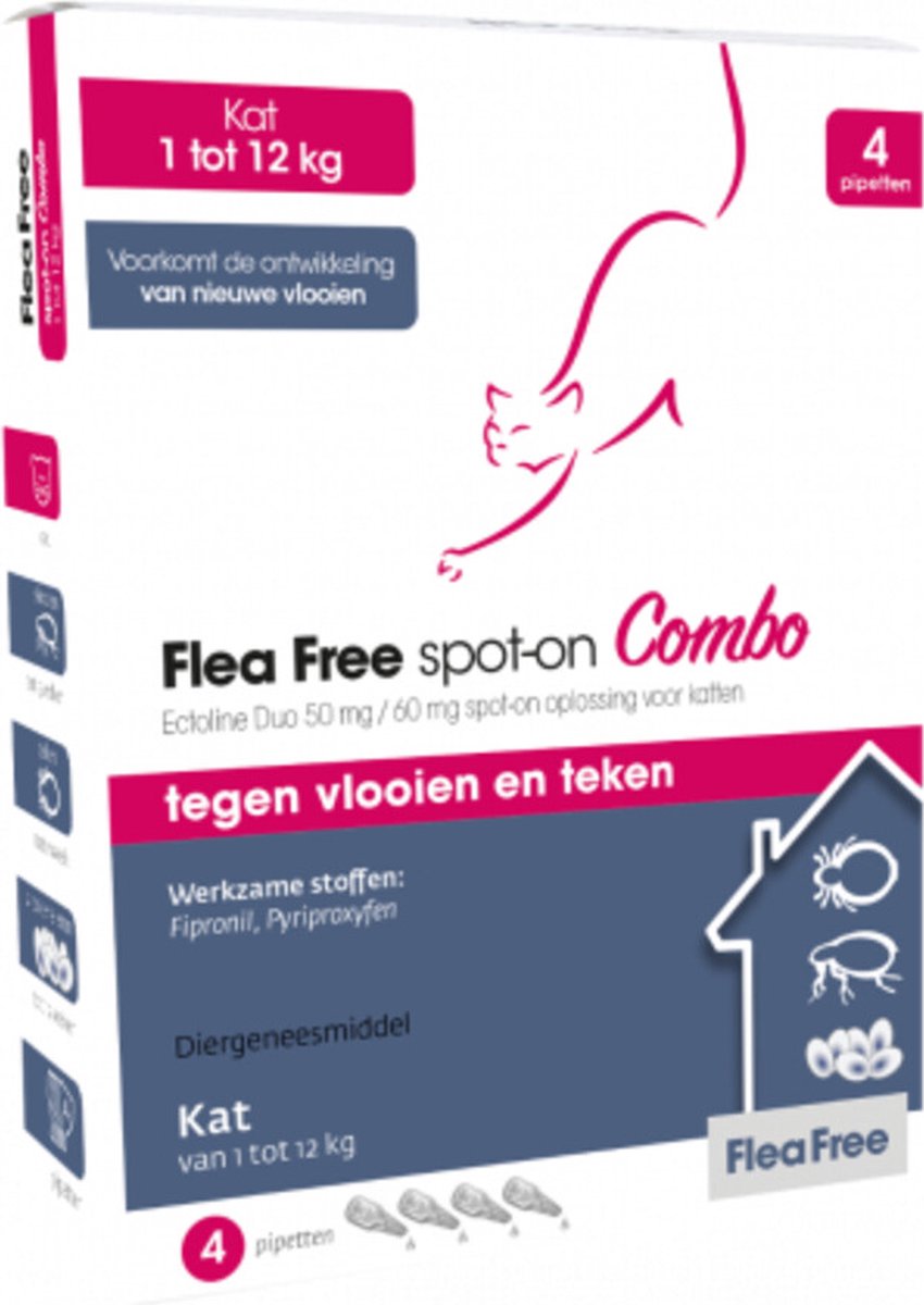 Flea Free Spot-On Combo Kat - Anti vlooien en tekenmiddel - 4 pip | bol.com