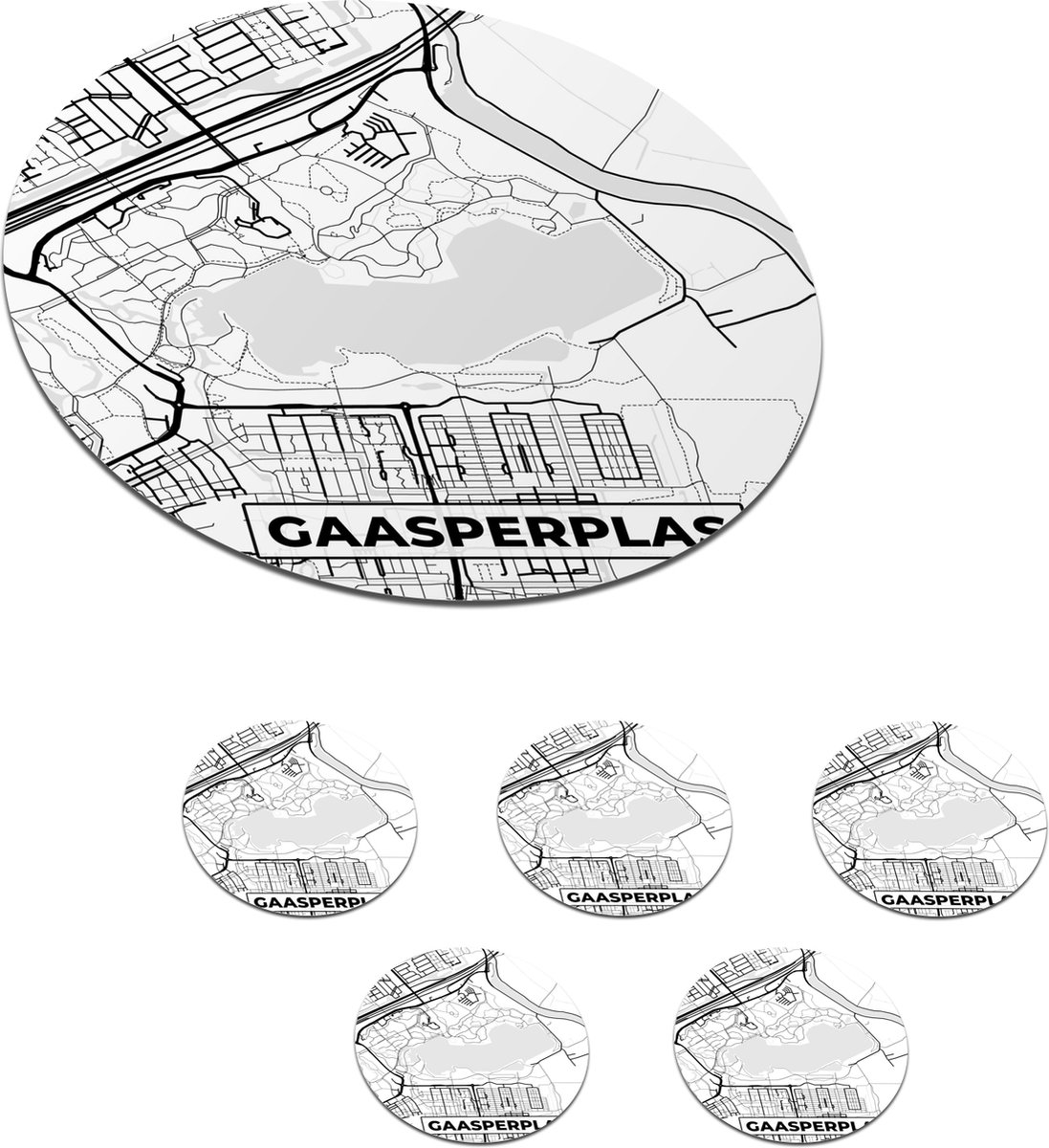 Onderzetters voor glazen - Rond - Kaart - Gaasperplas - Plattegrond ...