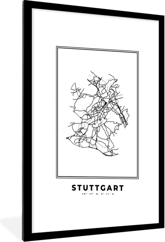 Fotolijst incl. Poster Zwart Wit- Zwart Wit – Duitsland – Plattegrond ...